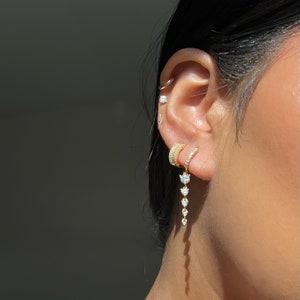 18K Gold Hoop Earrings Dangle Drop Hoops Diamond Earrings Gold - Etsy