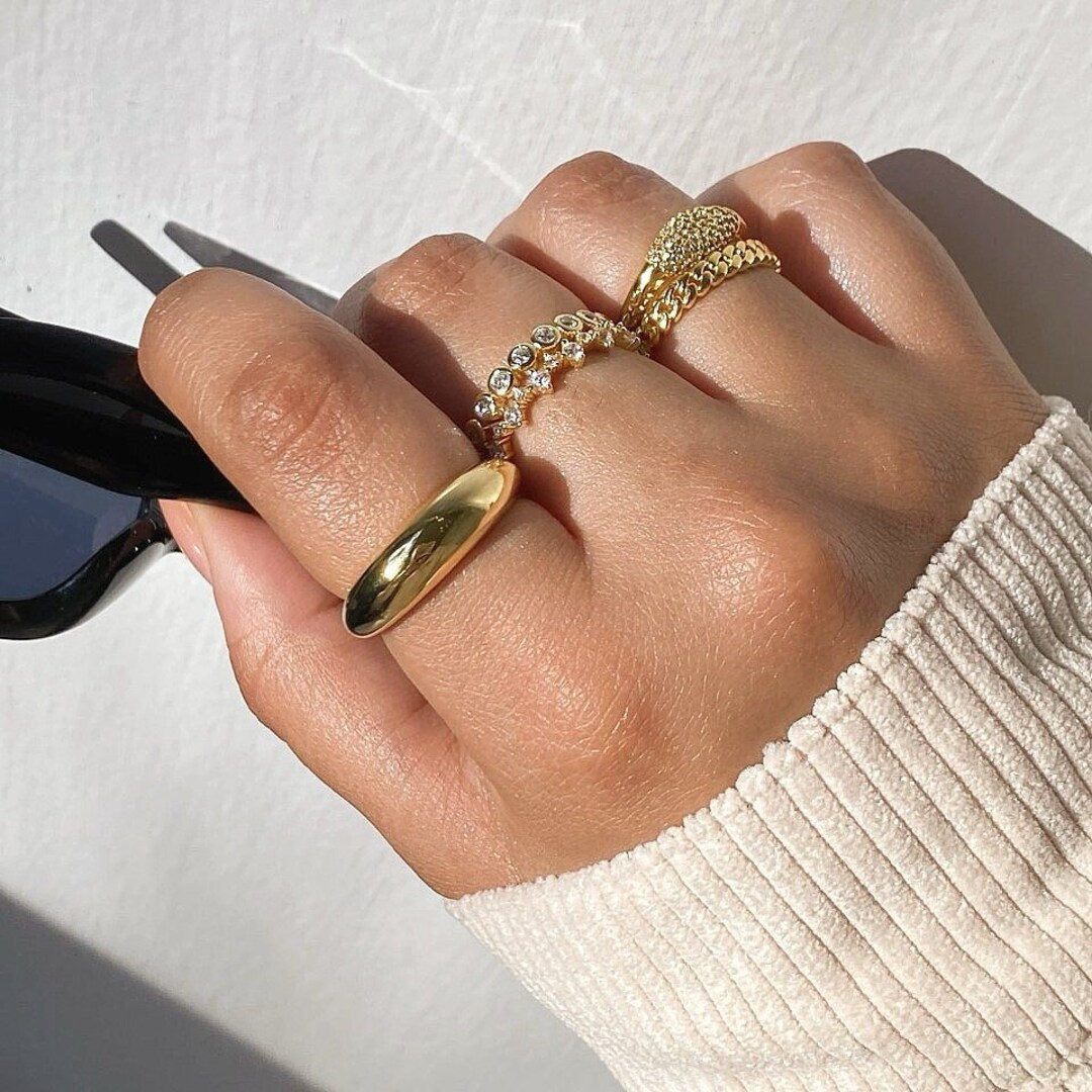 Gold Rings for Women Dome Ring Statement Ring Minimalist Ring Chunky Gold Ring Stacking Rings ...