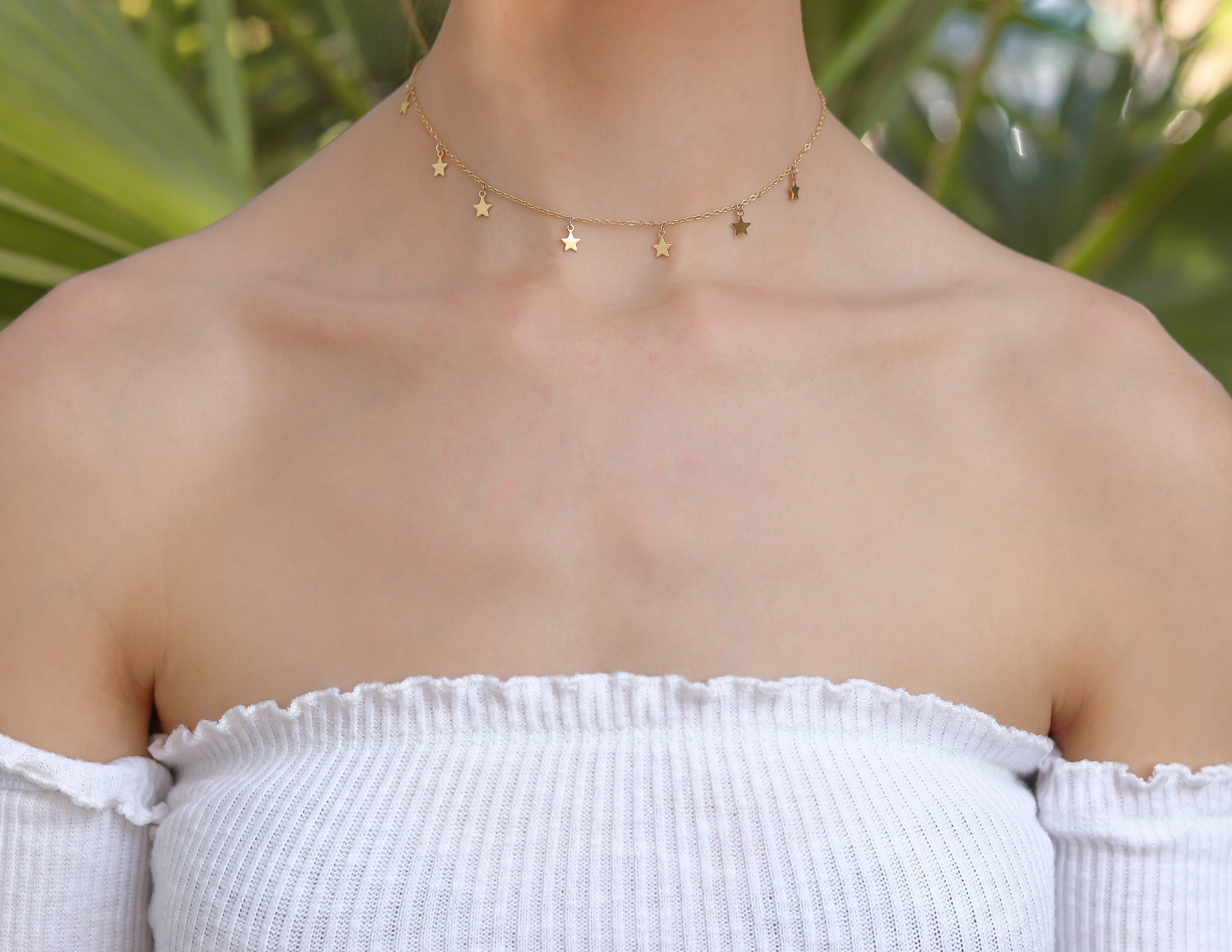18K Gold Stern Choker Halskette Zarte Halskette Gold Stern - Etsy.de