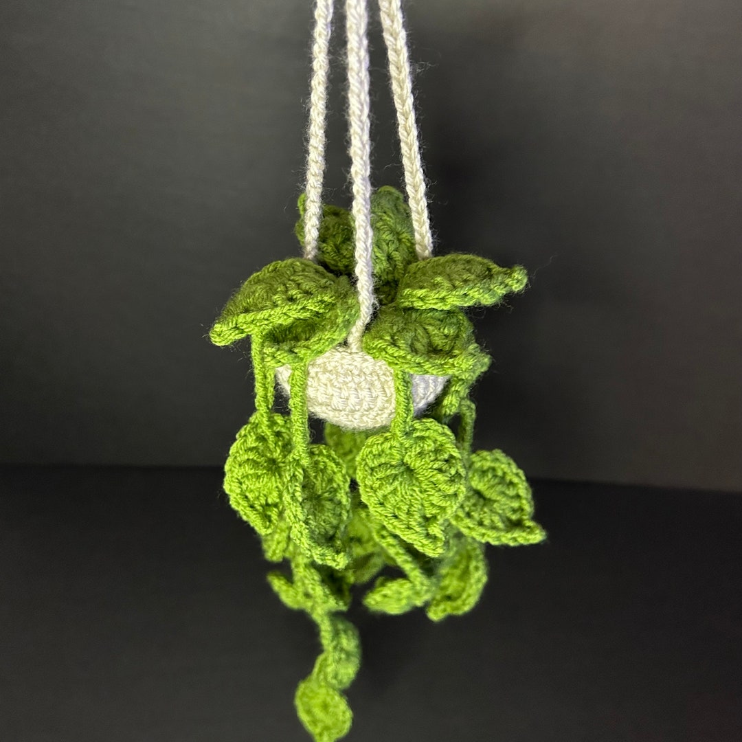 Crocheted Hanging Pathos Plant - Car Mirror Hanging Pathos Plant - Etsy