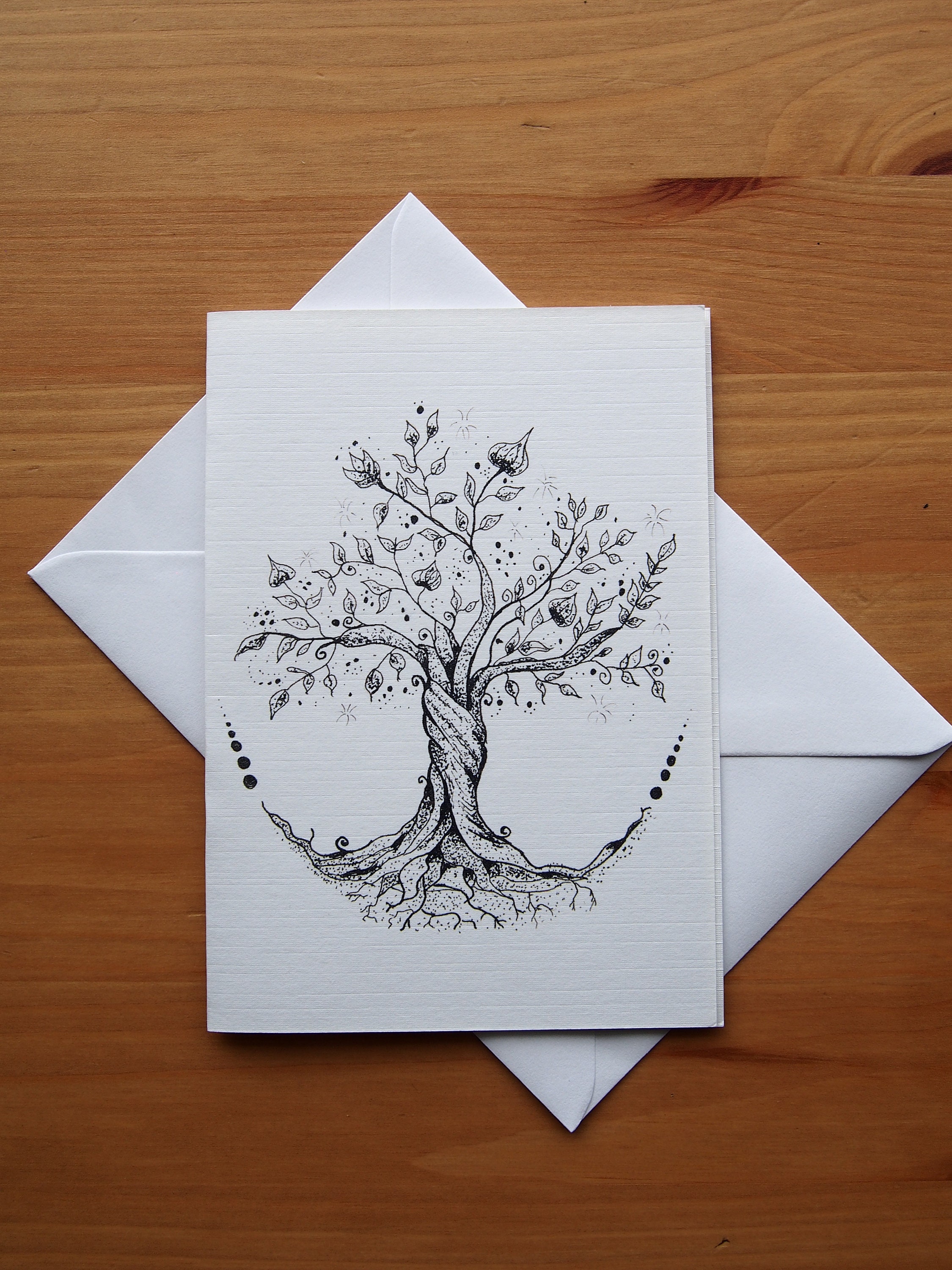 Tree of Life Greeting Card, White Linen Card, Artwork Prints, Tree of ...