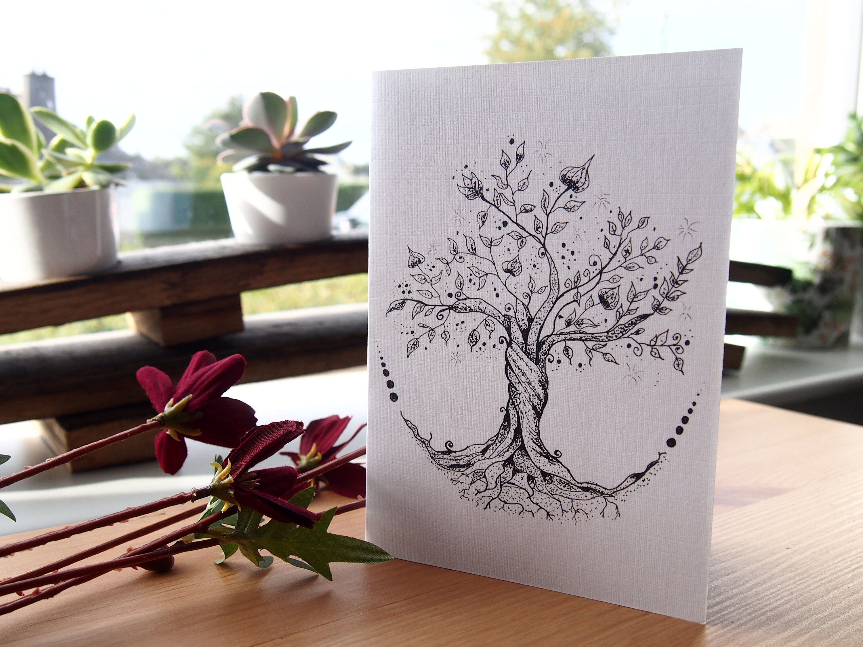 Tree of Life Greeting Card, White Linen Card, Artwork Prints, Tree of ...