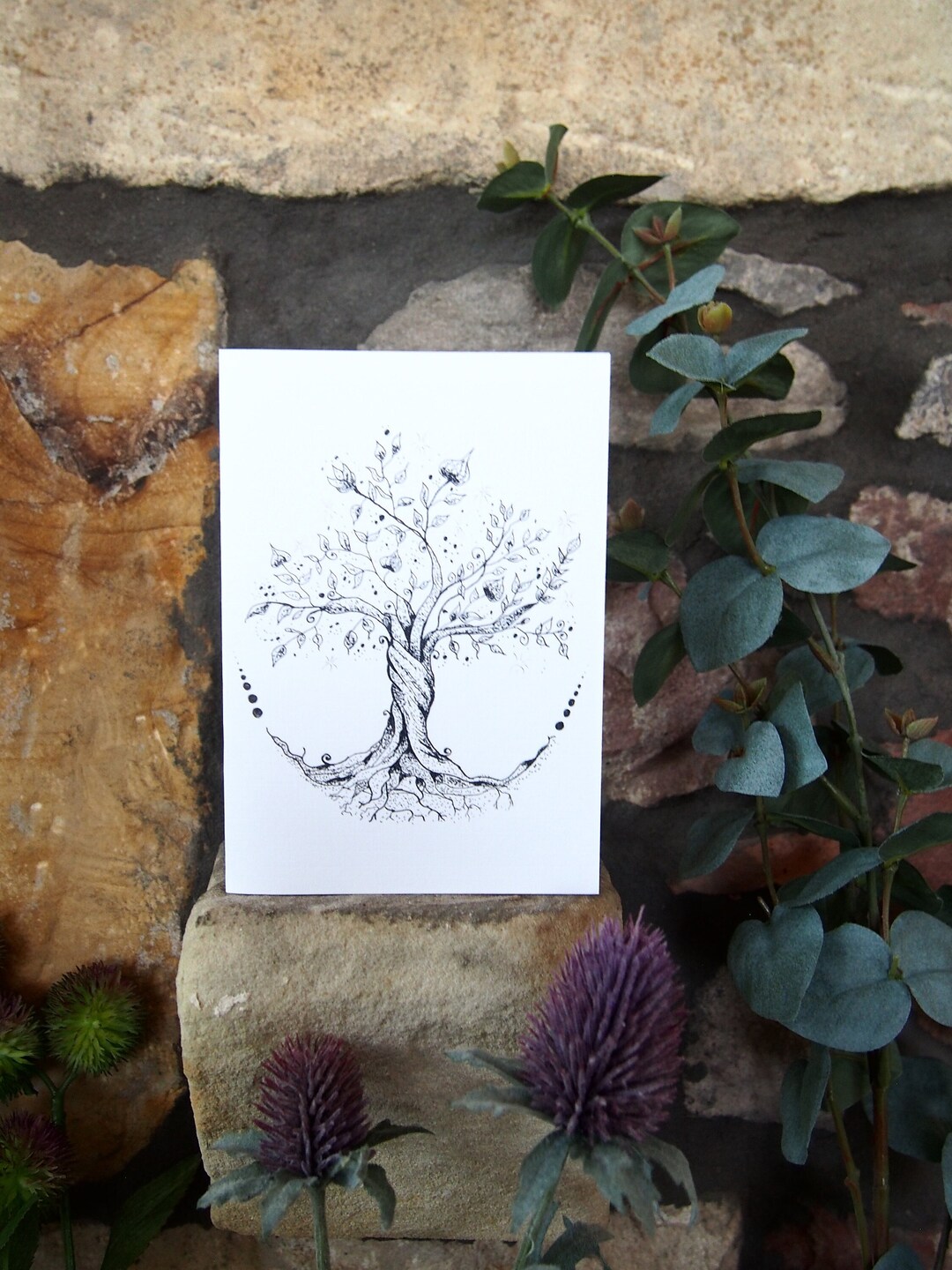 Tree of Life Greeting Card, White Linen Card, Artwork Prints, Tree of ...