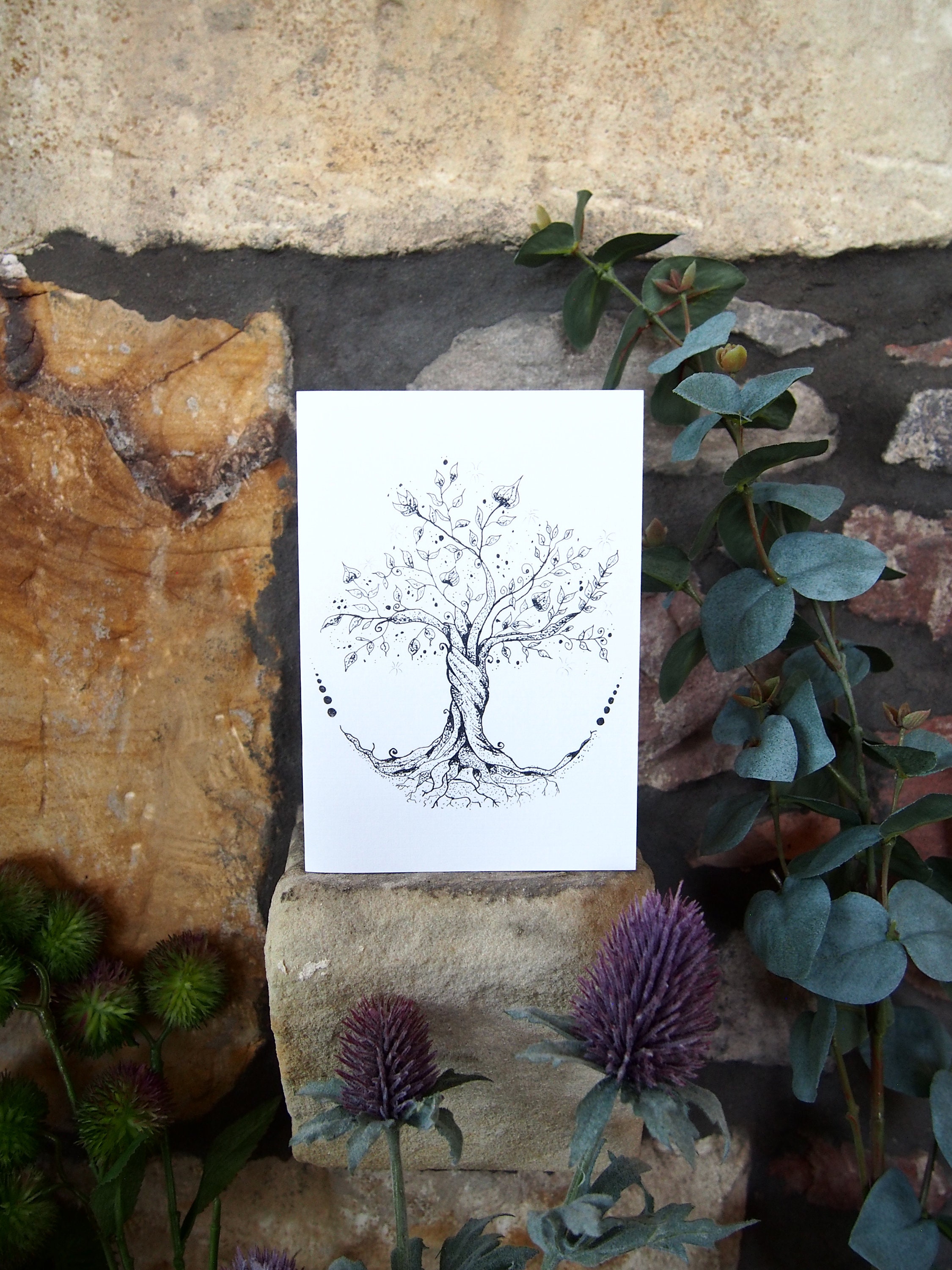 Tree of Life Greeting Card, White Linen Card, Artwork Prints, Tree of ...