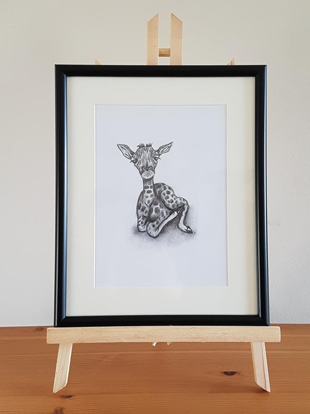 Baby Giraffe Drawing: Original Charcoal Pencil Art, Framed (22x27cm) - Etsy