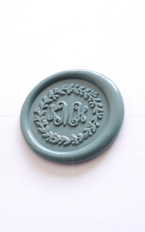 Interwoven Font Monogram Wax Seal Stamp Floral Wreath Triple - Etsy