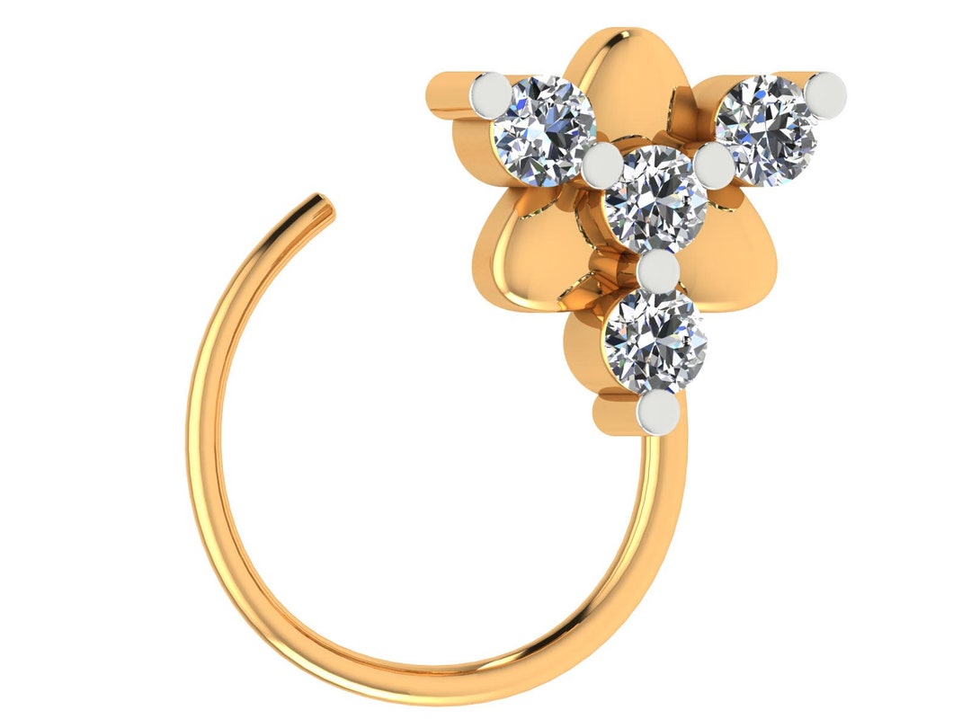 Trendy 14k Yellow Gold Diamond Nose Ring , 0.06cts Natural Diamond 14k ...