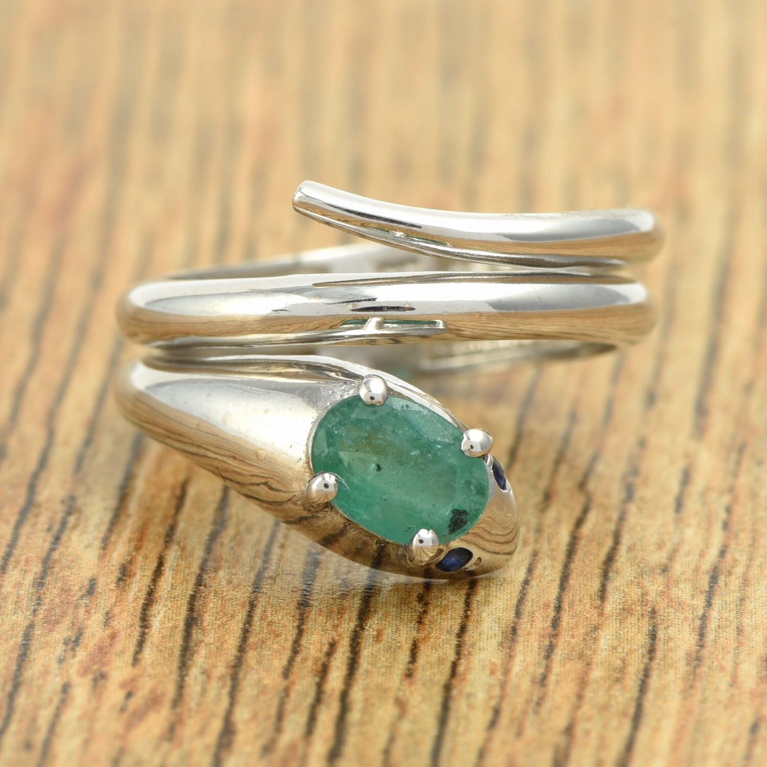 Natural Green Emerald Sapphire Snake Ring, Handmade Serpent Ring, 925 ...