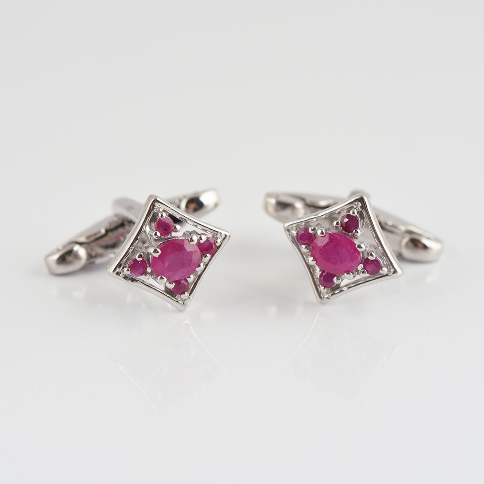 925 Sterling Silver Gemstone Cufflinks Round Cut Ruby - Etsy
