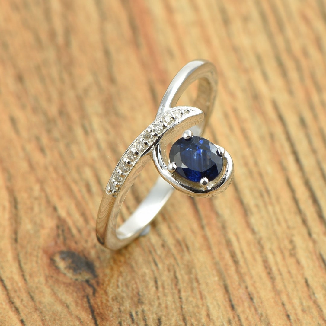 Solid 925 Sterling Silver Stone Rings Natural Blue Sapphire - Etsy