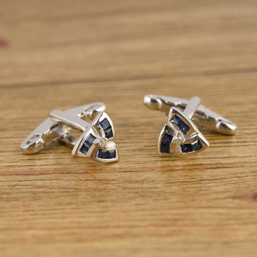 Buy Natural Blue Sapphire Silver Cufflinks 925 Sterling Silver Men's ...