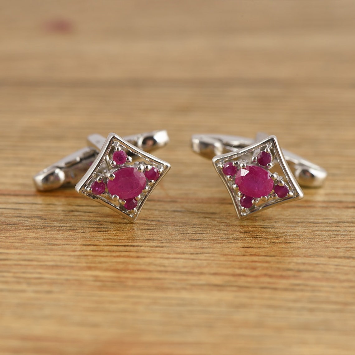 925 Sterling Silver Gemstone Cufflinks Round Cut Ruby - Etsy