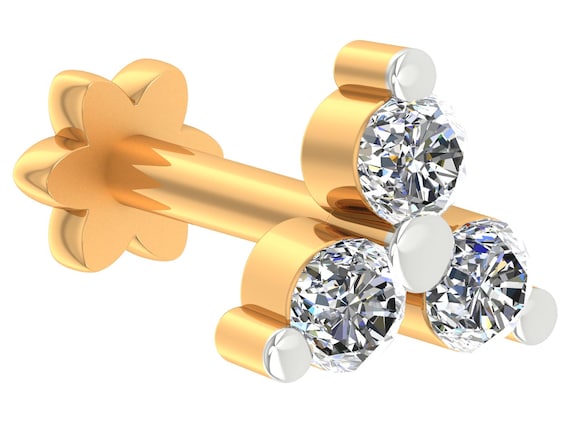Trendy 14k Yellow Gold Diamond Nose Stud Pin 0.08cts Natural Diamond Nose Pin 14k White Gold Pierced Nostril Stud Pin Girls Nose Ring Etsy