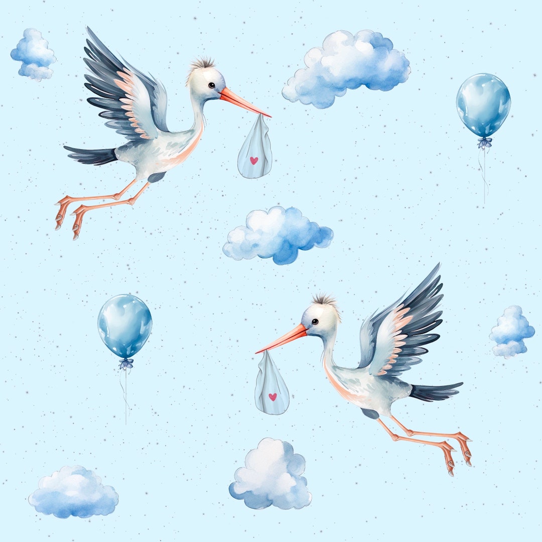 Meterware Storch Baby Newborn Its a Boy Cominghome Children's Fabric ...