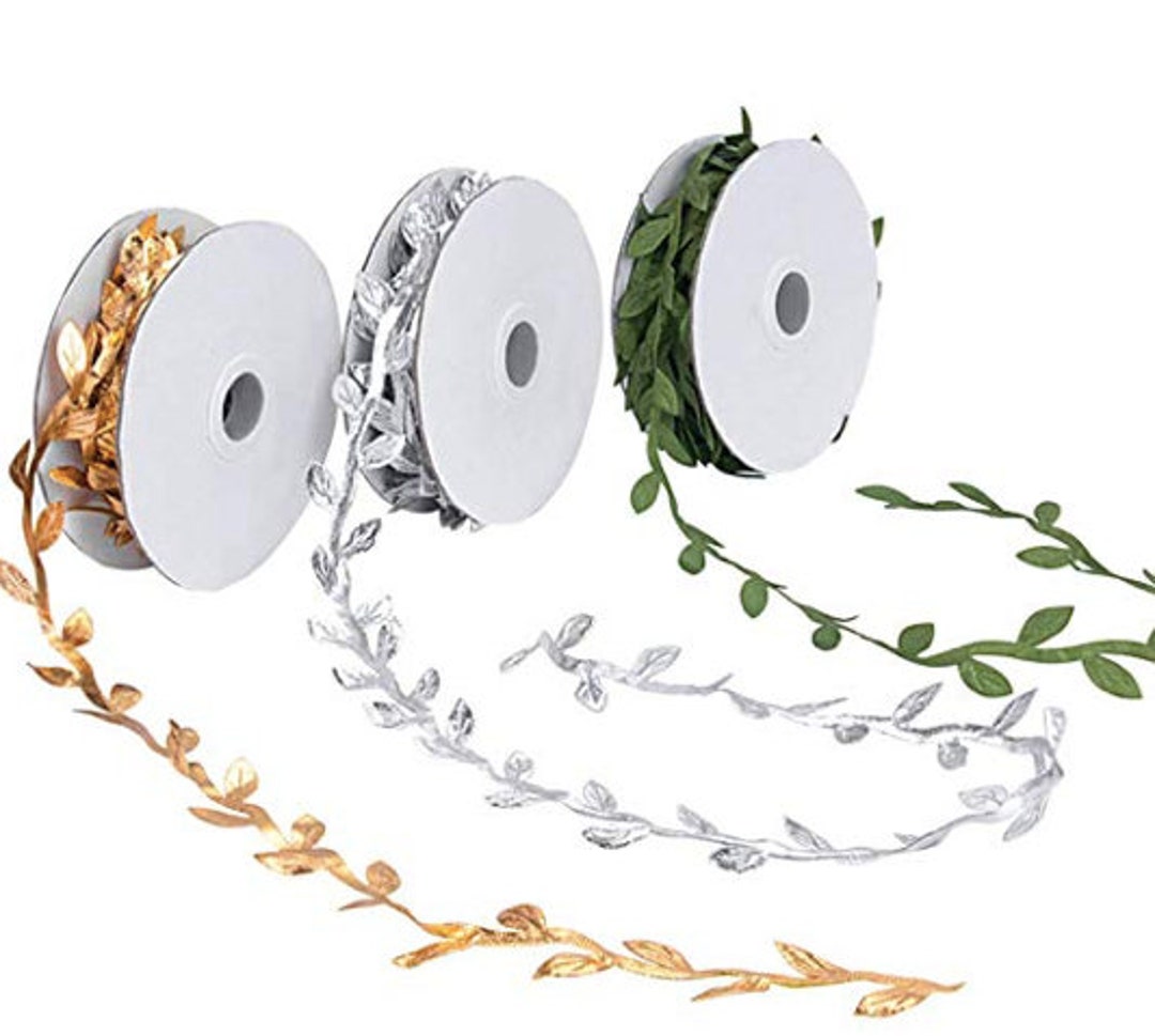 Leaf Ribbon Trim: Gold, Green & Silver Artificial Vines (90ft Total) - Etsy