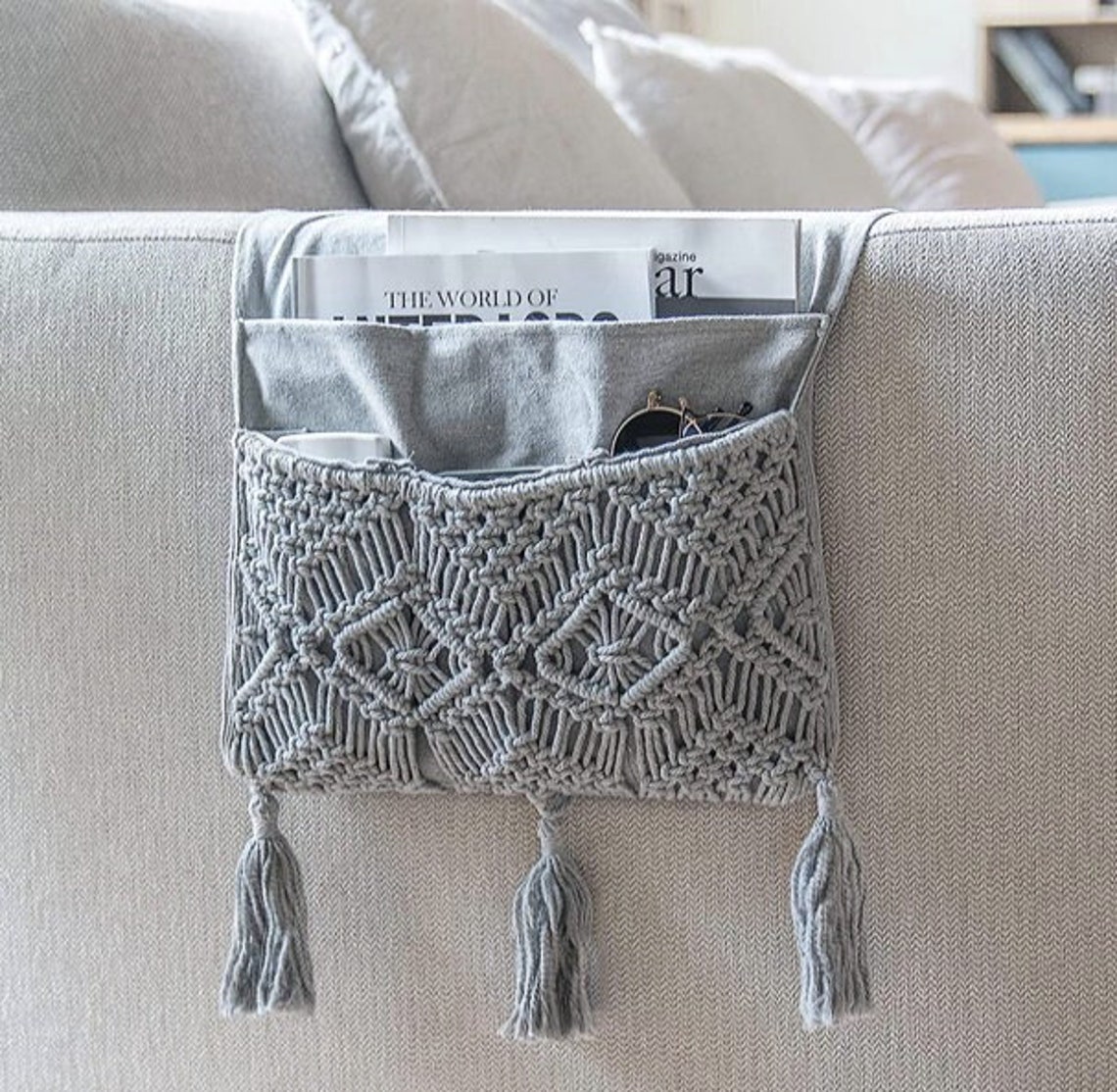 Macrame Sofa Armrest Organizer Remote Control Holder Magazine | Etsy