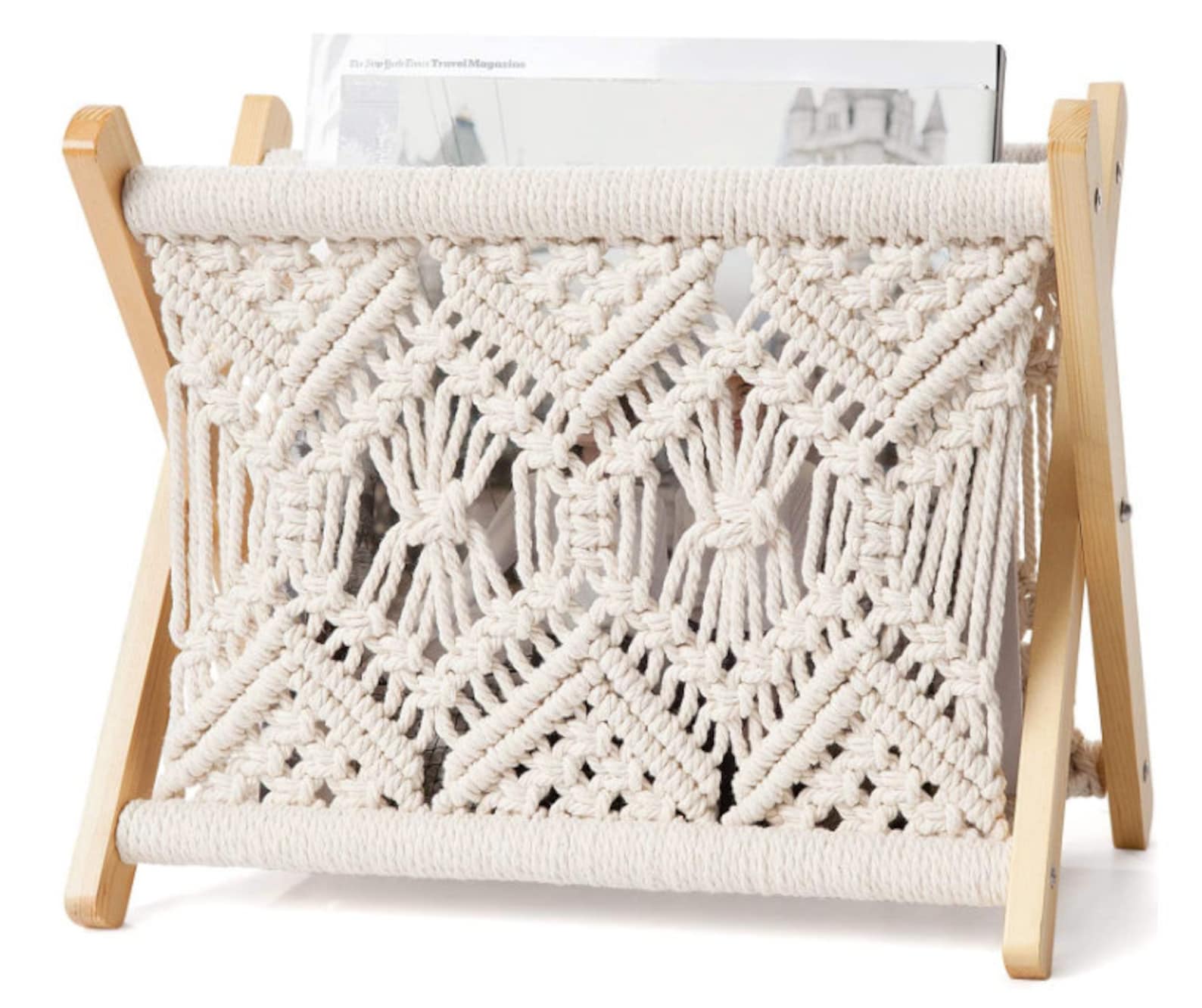 Macrame Magazine Rack Small Boho Magazine Holder Storage | Etsy