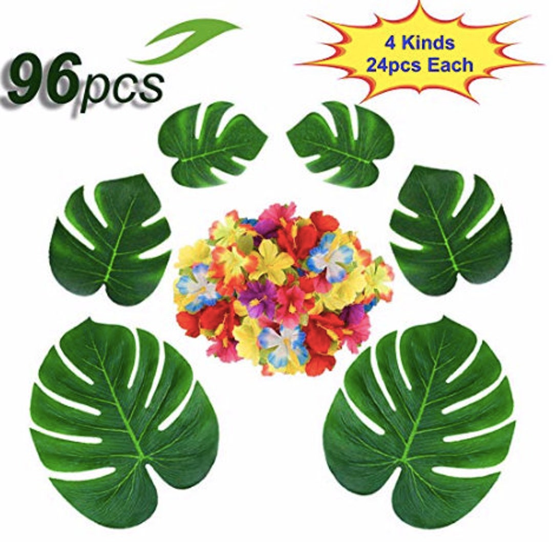 96pcs Tropical Palm Leaves Decorations Jungle Theme Party, Hibiscus ...