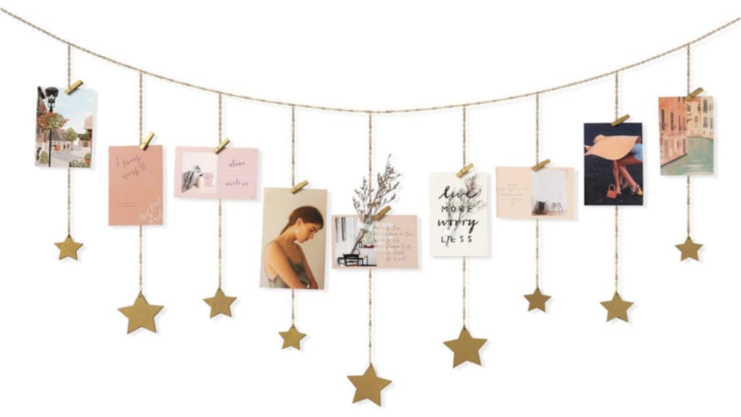 Gold Star Photo Display: Wooden Star Garland With Clips - Etsy