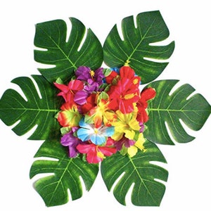 96pcs Tropical Palm Leaves Decorations Jungle Theme Party, Hibiscus ...