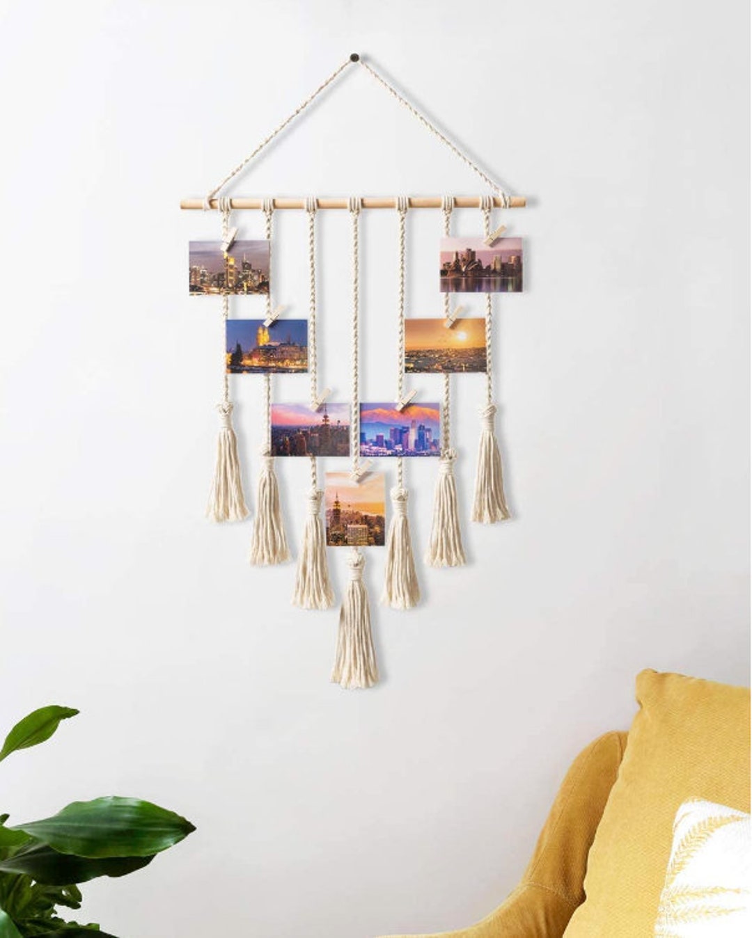 Hanging Photo Display Macrame Wall Hanging Pictures Organizer Boho Home ...
