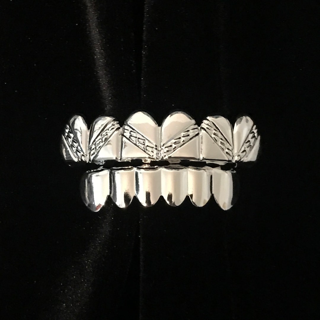 White Gold Teeth Grill Set 6 + 6 Top and Bottom Grillz - Etsy