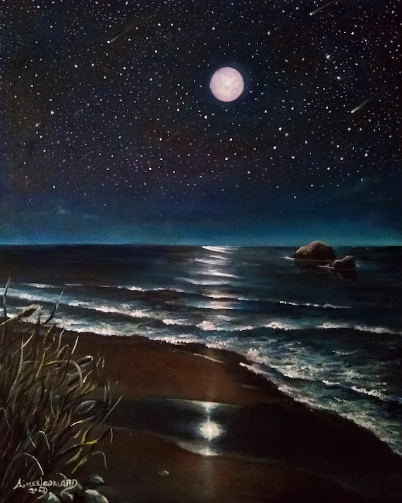 Digital Download Print Your Own Moon Over the Beach | Etsy
