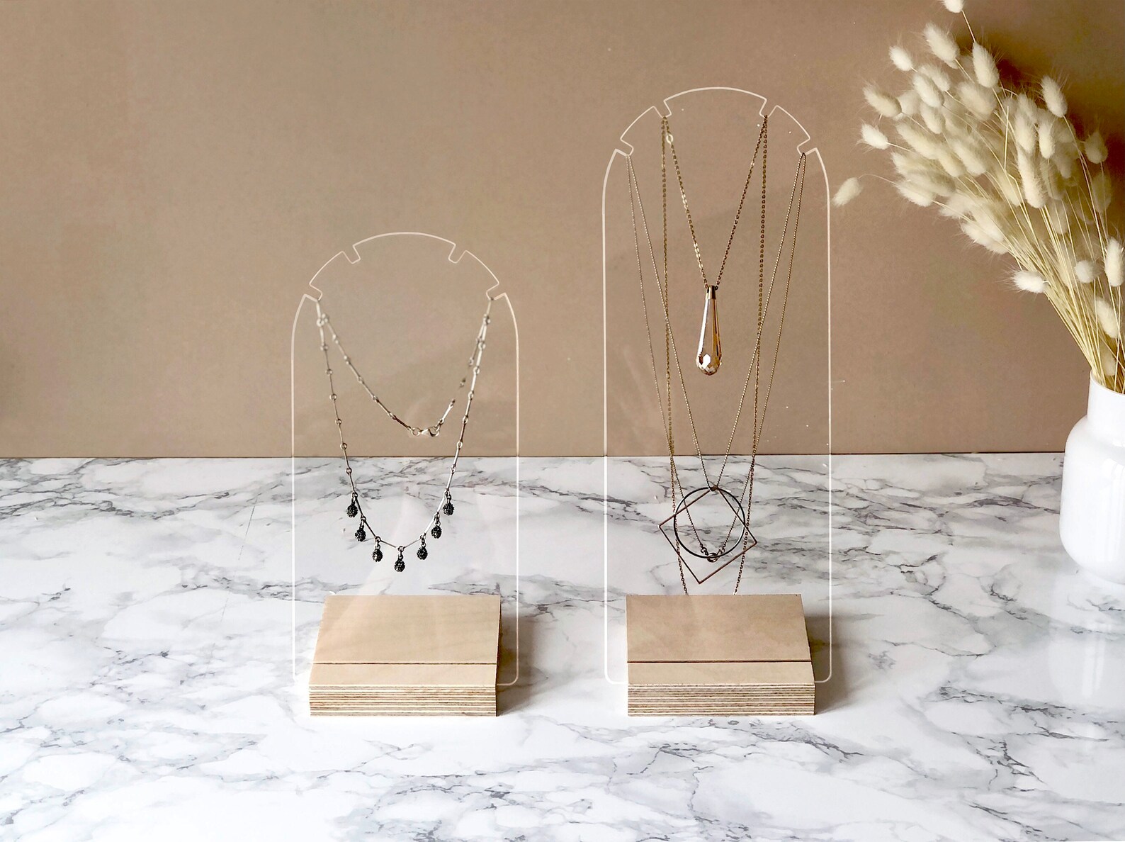Necklace Display Stand | Clear Acrylic and Wood Necklace Holder ...