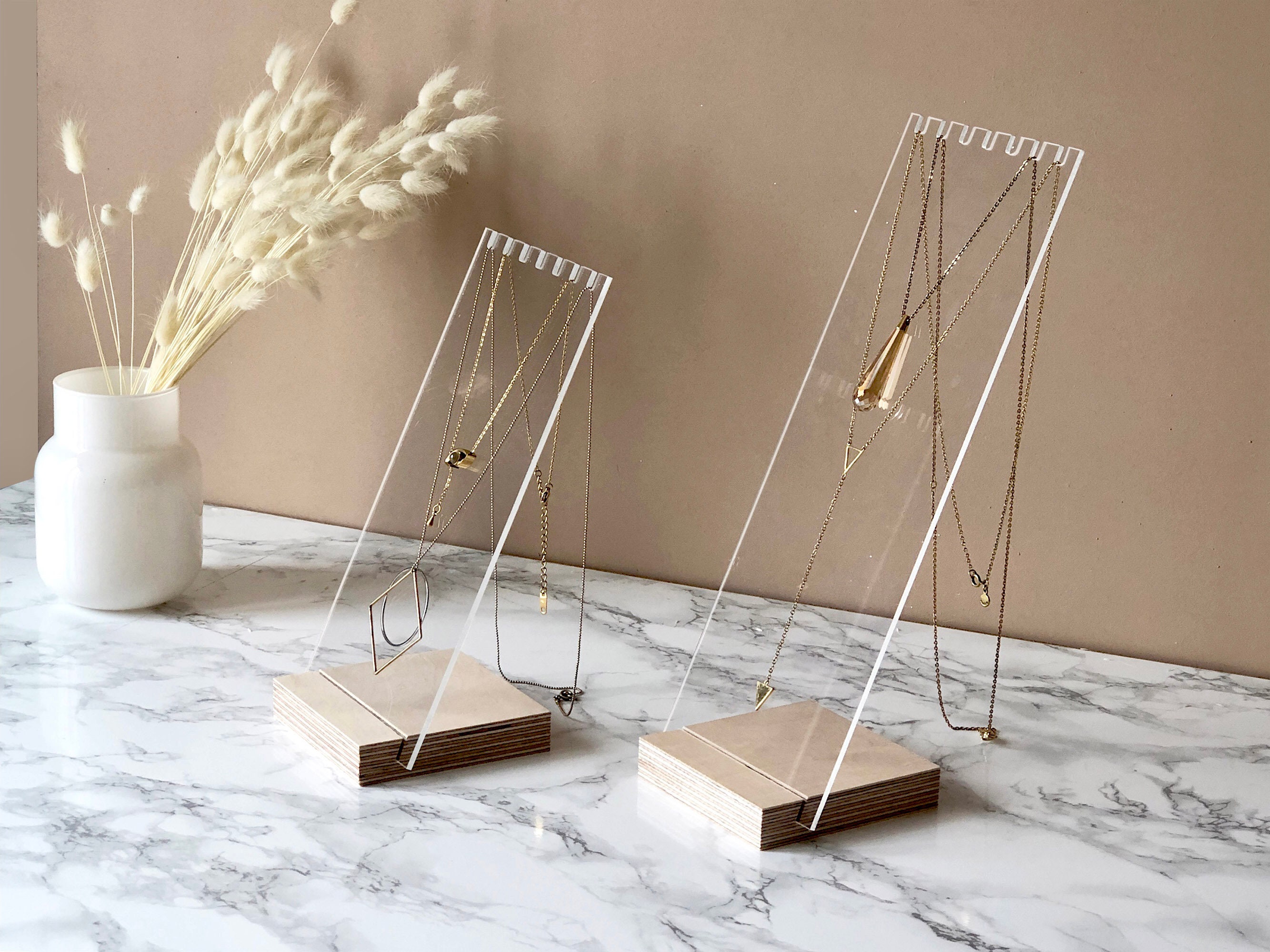 Necklace Display Stand Clear Acrylic and Wood Necklace - Etsy UK
