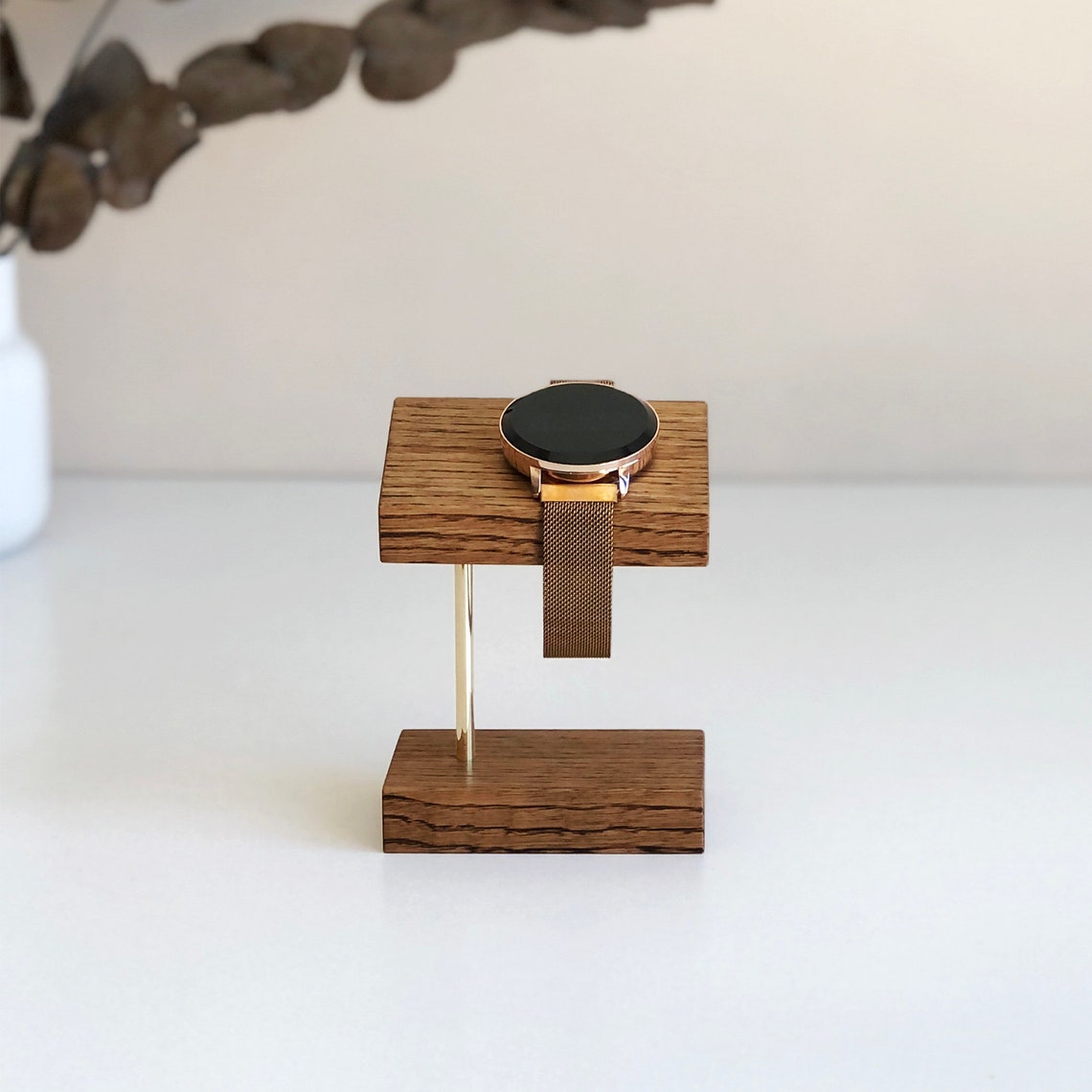 Watch display with wood and brass Single watch stand Watch | Etsy