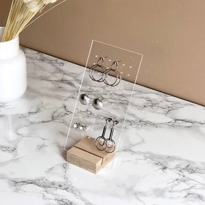 Stud Earring Display Stand | Clear Acrylic and Wood Earring Holder ...