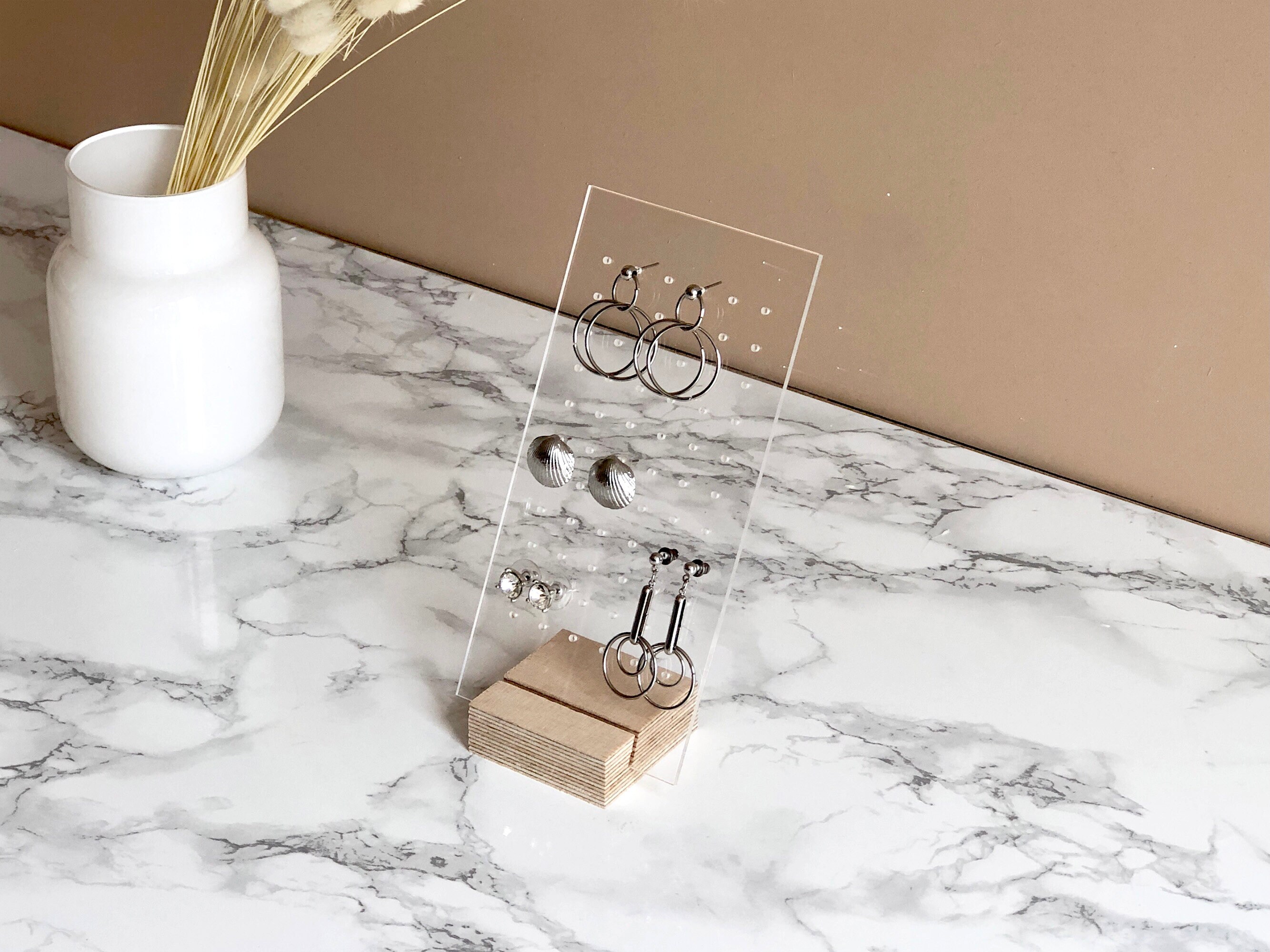 Stud Earring Display Stand | Clear Acrylic and Wood Earring Holder ...