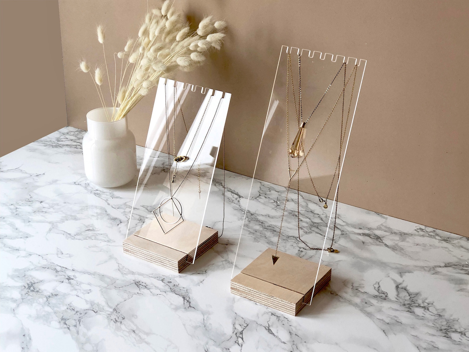 Necklace Display Stand | Clear Acrylic and Wood Necklace Holder ...