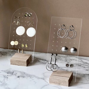 Stud Earring Display Stand | Clear Acrylic and Wood Earring Holder ...