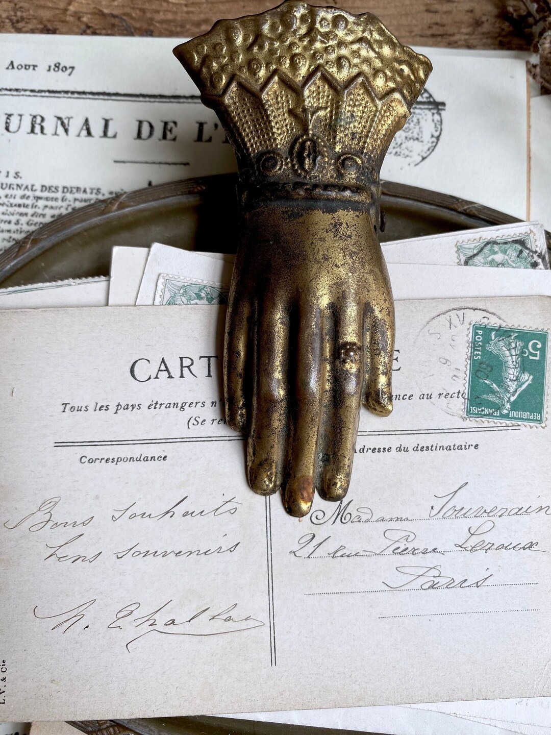 Antique French Mail Clip, Victorian Hand Clip, Mail Clip, Antique Mail ...