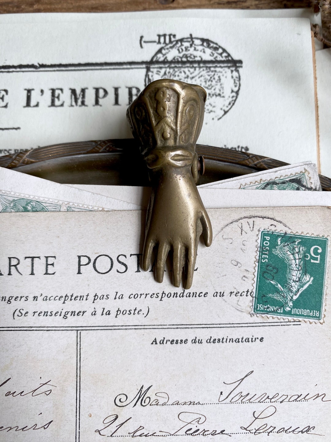 Antique French Mail Clip, Victorian Hand Clip, Mail Clip, Antique Mail ...