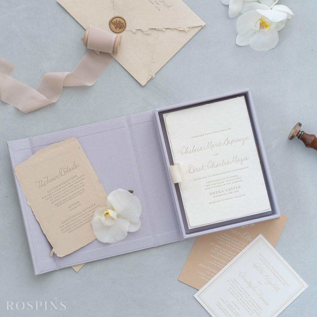 Linen Invitation Box - Pale Violet | Wedding Invitation Box | Foil ...
