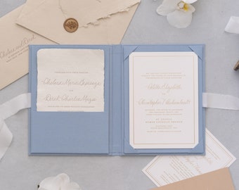 Linen Invitation Folio - Light Grey | Custom Size | Foil Stamped With ...