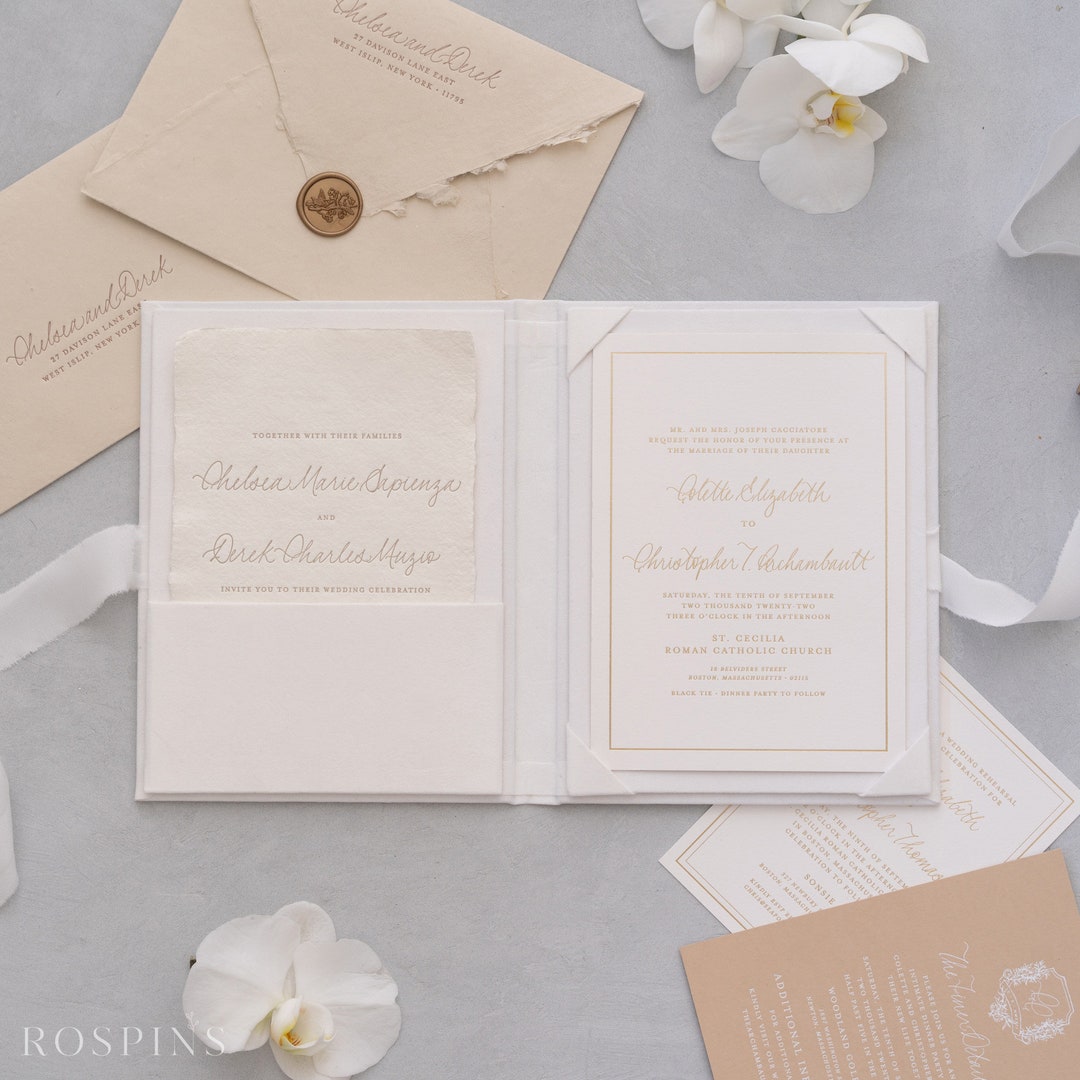 Velvet Invitation Folio - Bright White | Custom Size | Foil Stamped ...