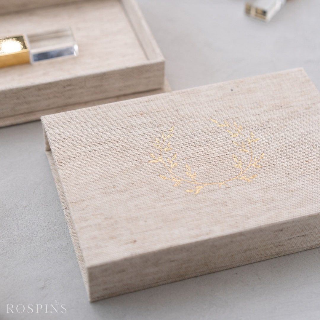 Linen USB Box - Stratum Linen | Custom USB Box Foil Stamped With Logo ...