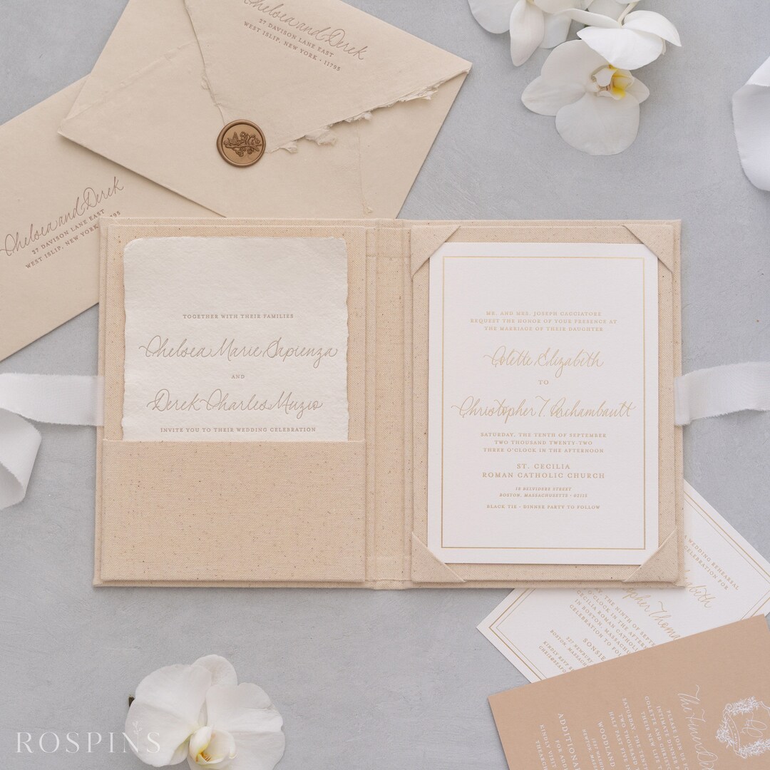 Linen Invitation Folio - New Natural Linen | Custom Size | Foil Stamped ...