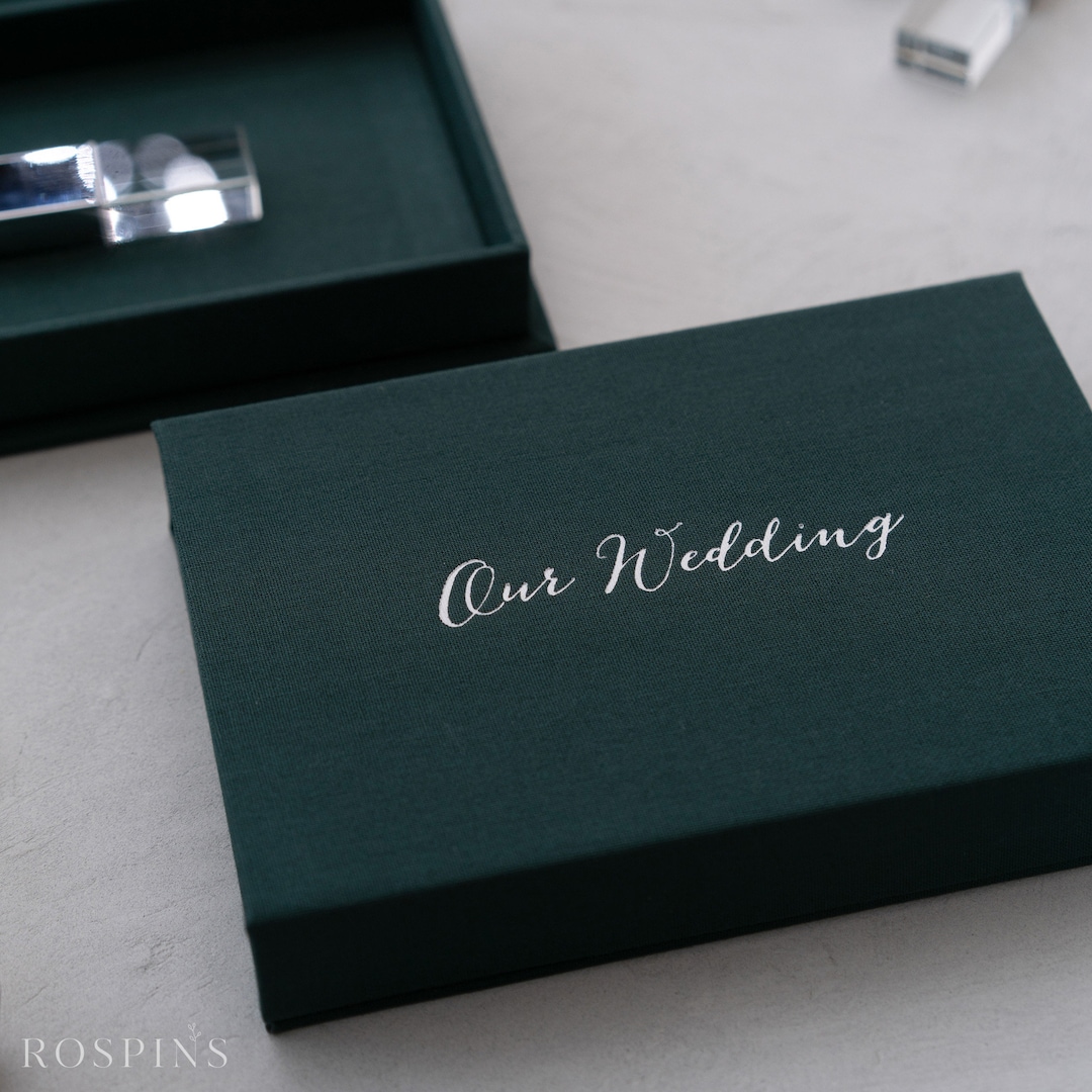 Linen USB Box - Emerald Green | Custom USB Box Foil Stamped With Logo ...