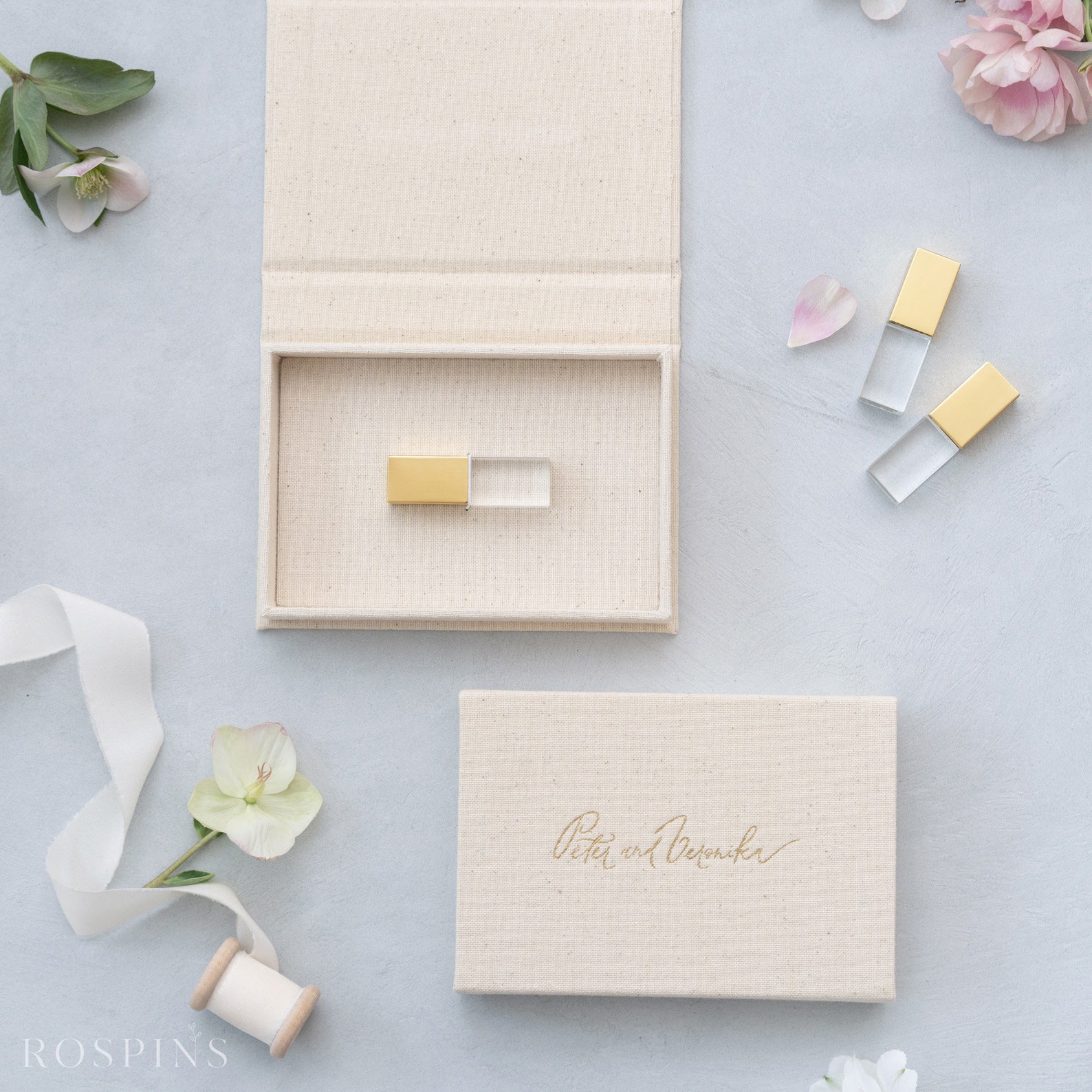 Linen USB Box - New Natural Linen | Custom USB Box Foil Stamped With ...