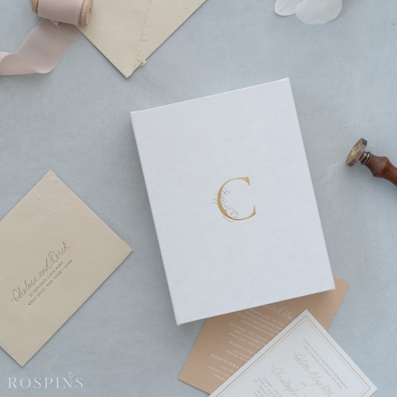 Bright White Velvet Wedding Invitation Box: Foil Stamped - Etsy