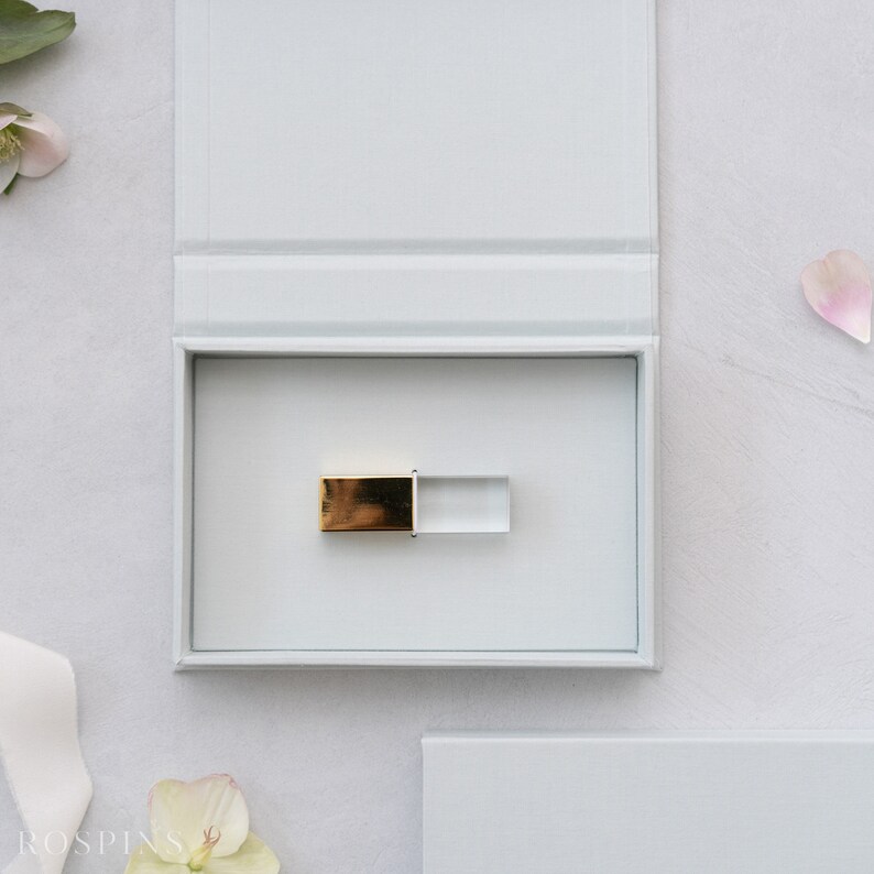 Linen USB Box - Beau Blue | Custom USB Box Foil Stamped With Logo or ...