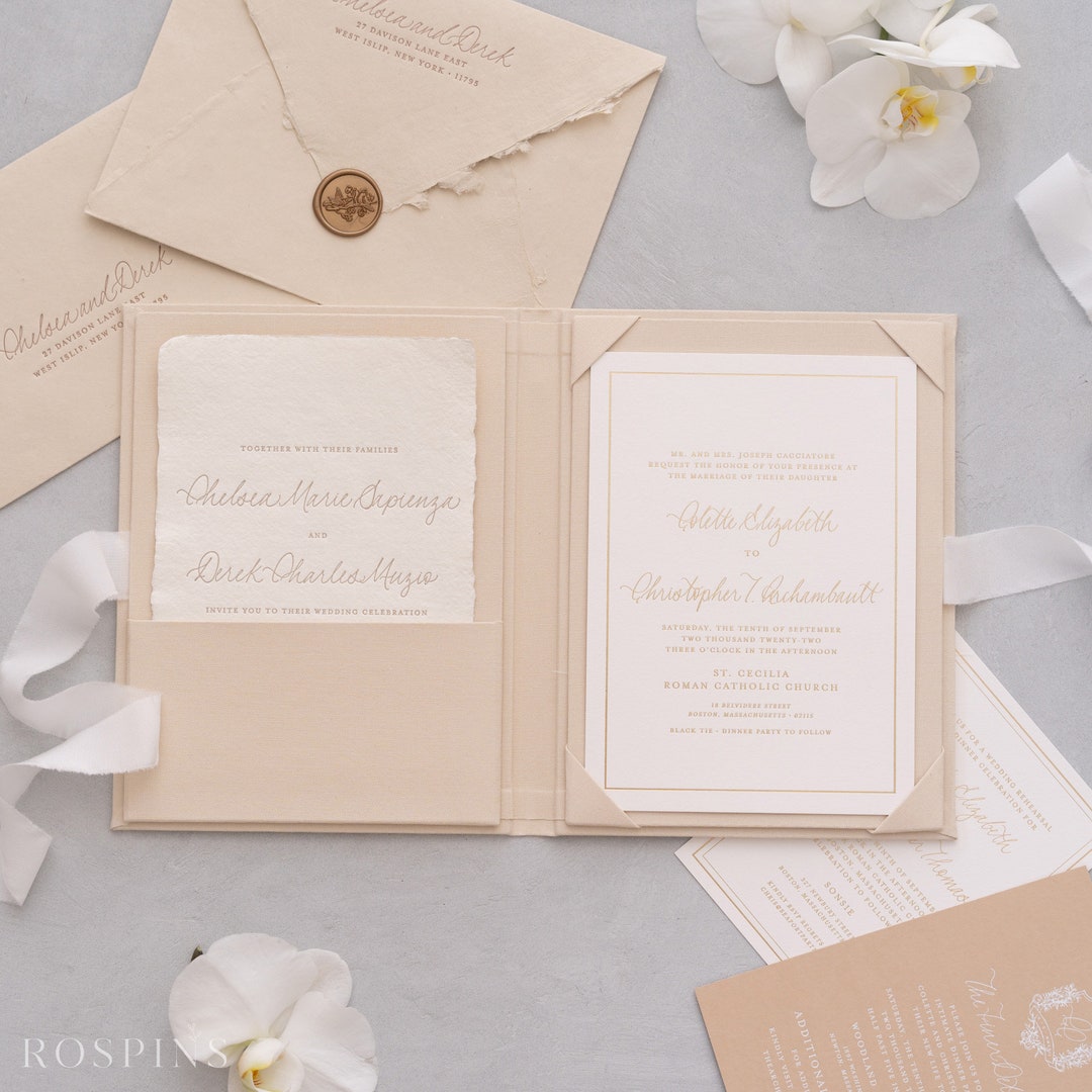 Linen Invitation Folio - Ivory | Custom Size | Foil Stamped With Logo ...