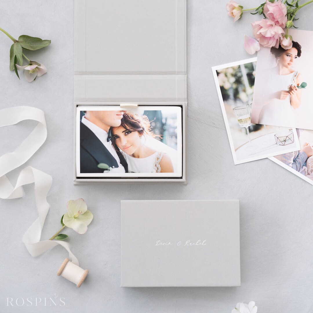 Linen Photo Box - Light Grey | Custom Size Wedding Photo Box | Foil ...