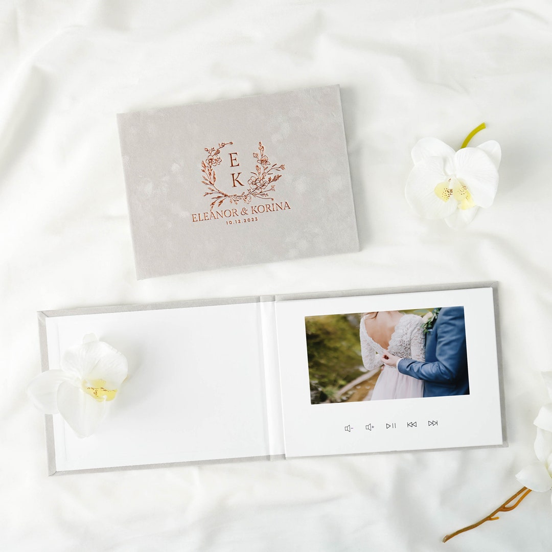 Personalized Velvet Video Book | Wedding Memory Book | Pale Grey | Rose ...