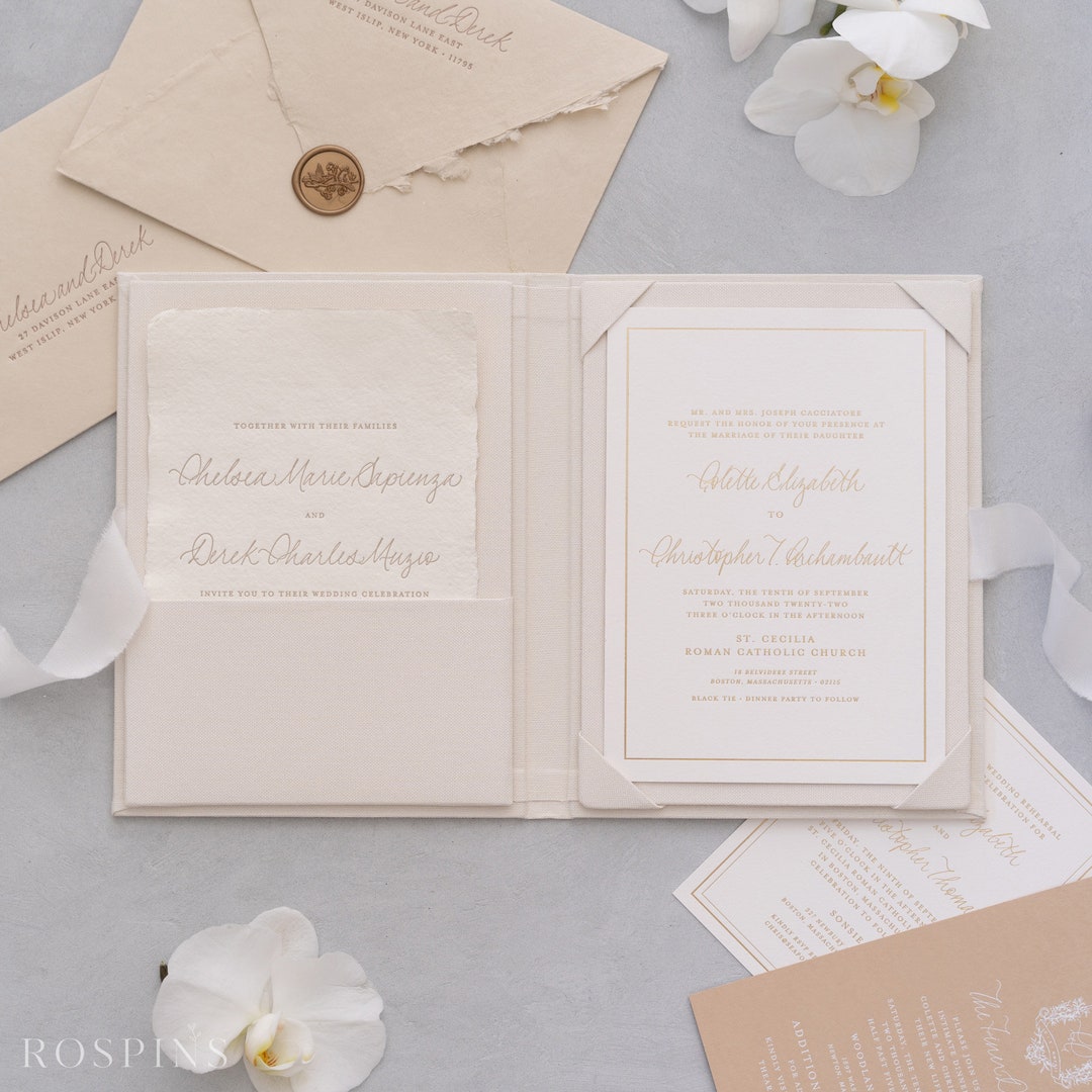 Linen Invitation Folio - Creamy White | Custom Size | Foil Stamped With ...