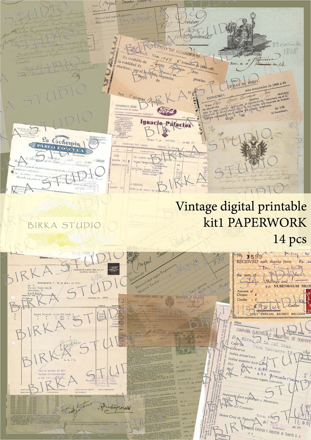 Digital Vintage Stationary, Personalized Vintage Stationery Ephemera ...